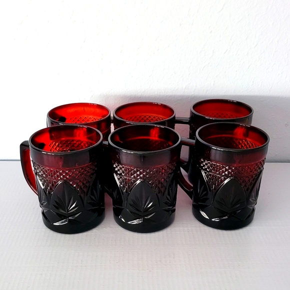 Luminarc | Dining | Antique Pattern Ruby Red Glass Mugs Vintage Cristal ...